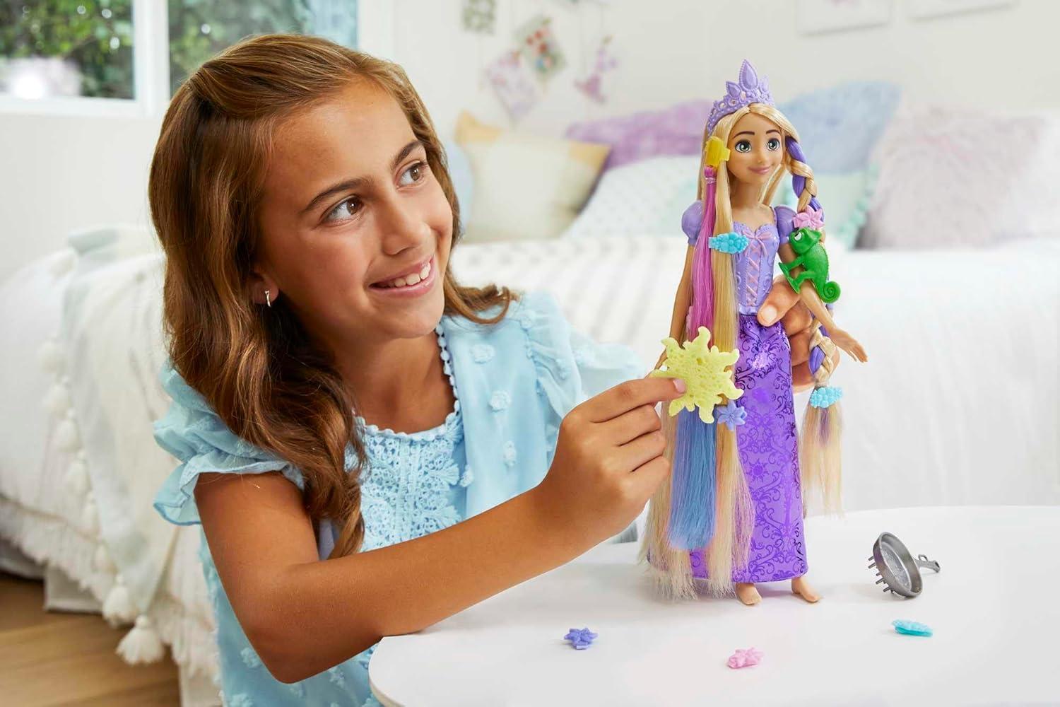 Mattel Disney Princess Rapunzel Fashion Doll with 2 Color-Change Hair ...